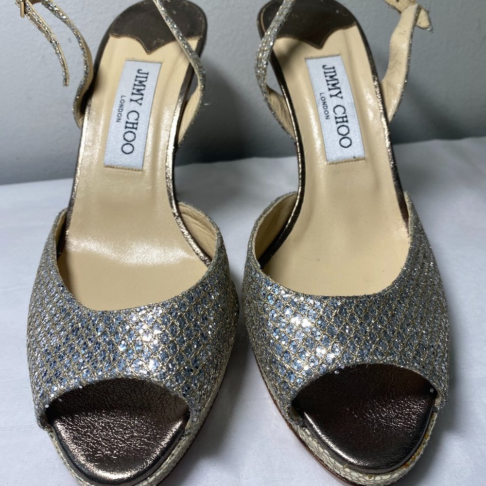 Jimmy Choo Silver & Gold Sparkle Slingback/Heels - Gem